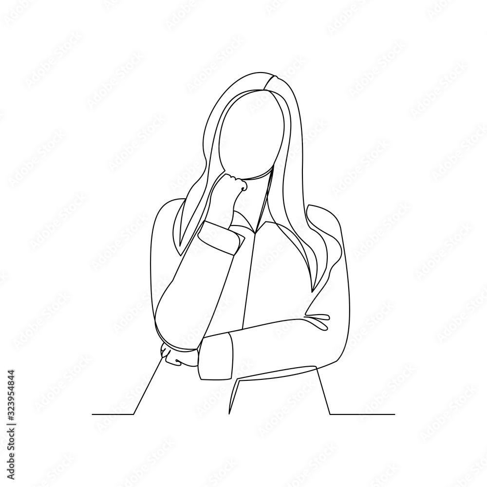 Continuous line drawing of thinking woman. One line art of business ...
