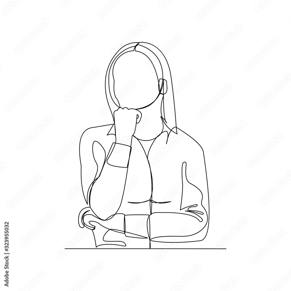 Continuous line drawing of thinking woman. One line art of business ...