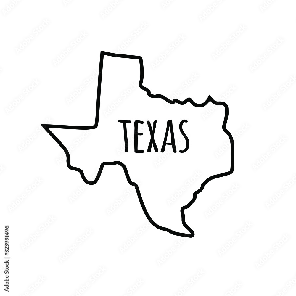 Vector outline hand drawn Texas state map silhouette isolated on white ...