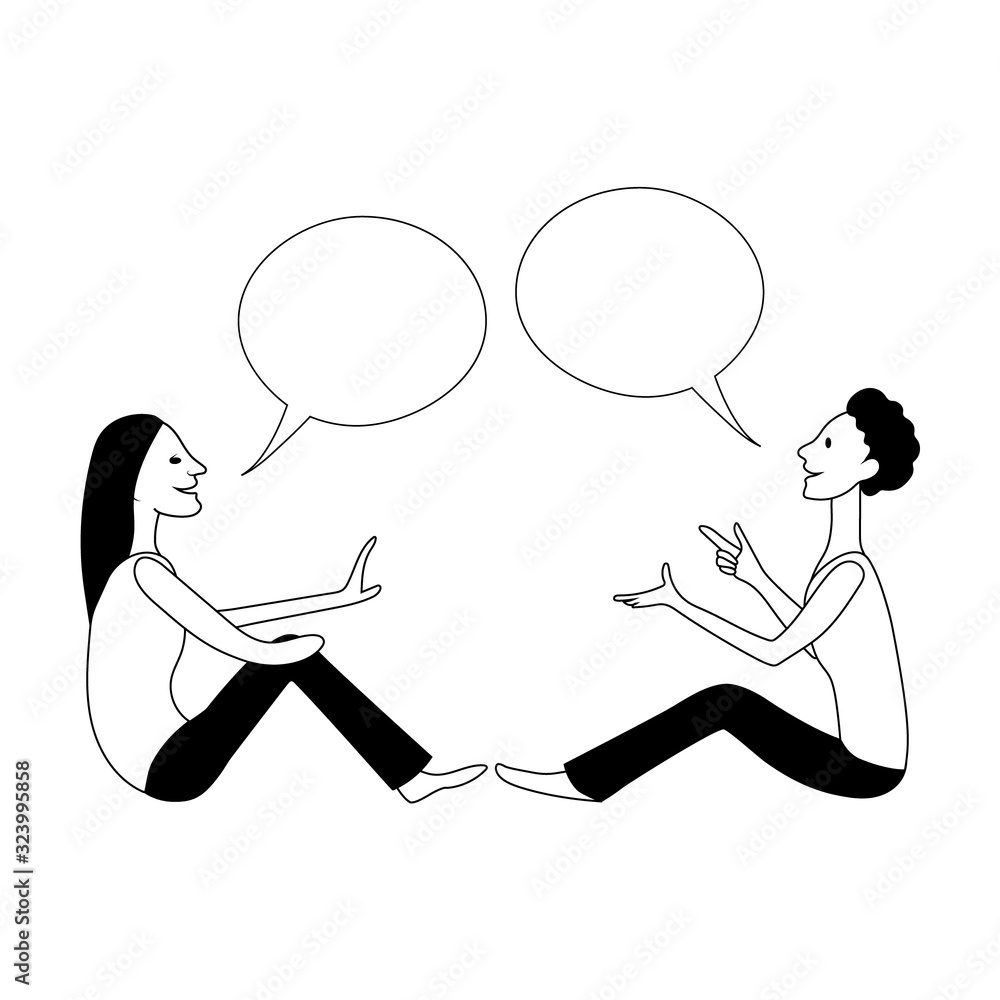 Girl and boy are talking using sign language. Vector drawing image ...