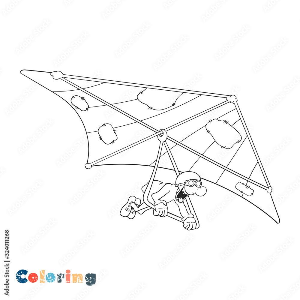 Vector de Stock Cartoon man flies on a hang glider with his mouth wide ...