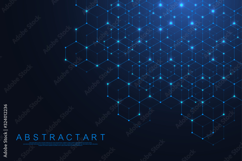 Technology abstract lines and dots connect background with hexagons. Hexagons connection digital ...