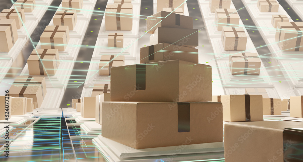 postal parcel logistics shipping parcels 3d-illustration brown packages ...