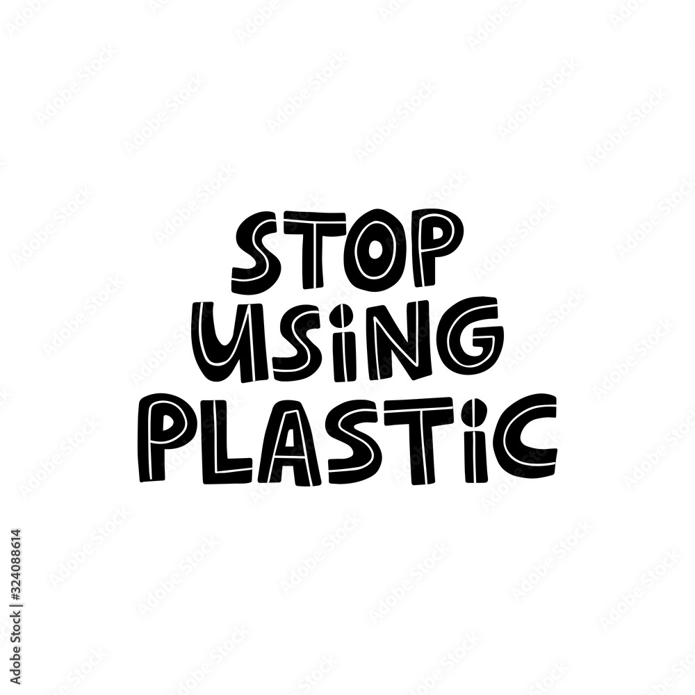 Plastic pollution hand drawn black vector lettering. Zero waste ...