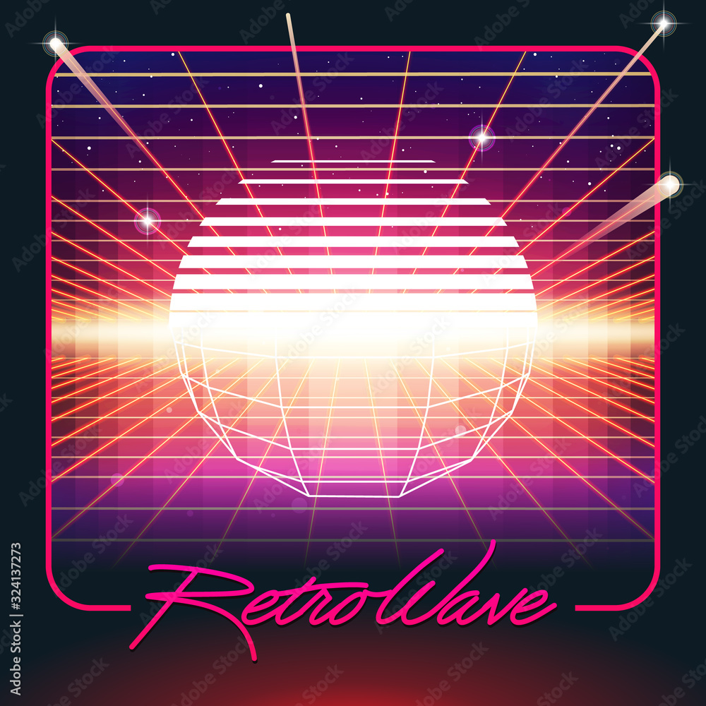 80s Retro Sci-Fi Background. Vector futuristic synth retro wave ...