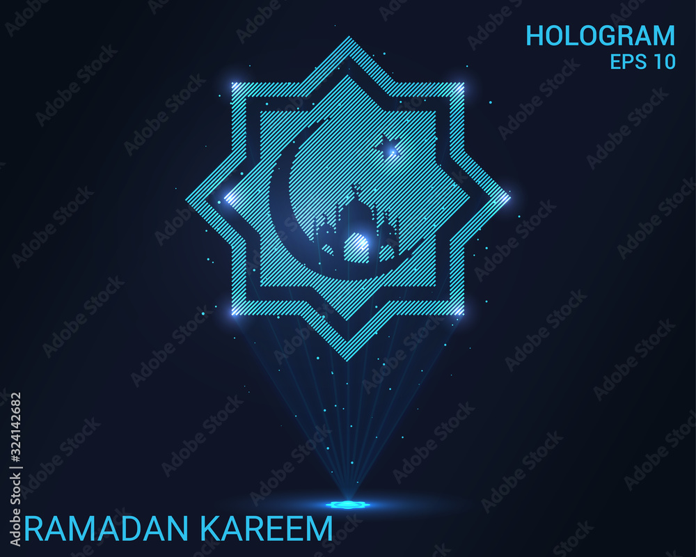 Hologram Of Islam. Holographic projection of the Islamic Crescent ...