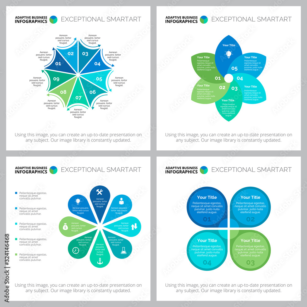 Creative infographic set for web design, marketing report, presentation slide template. Planning ...