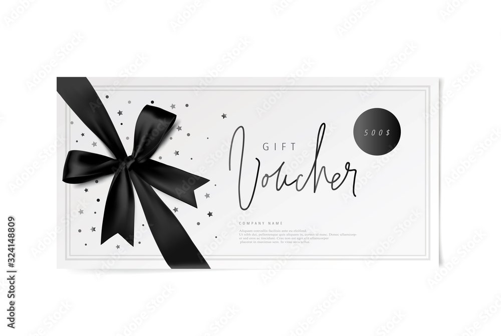 black vector voucher design with a bow Stock Vector | Adobe Stock