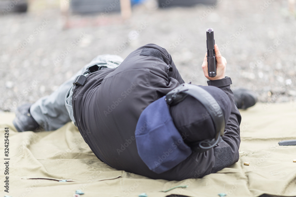 police, army and border police gun training. firing weapons and pistols ...