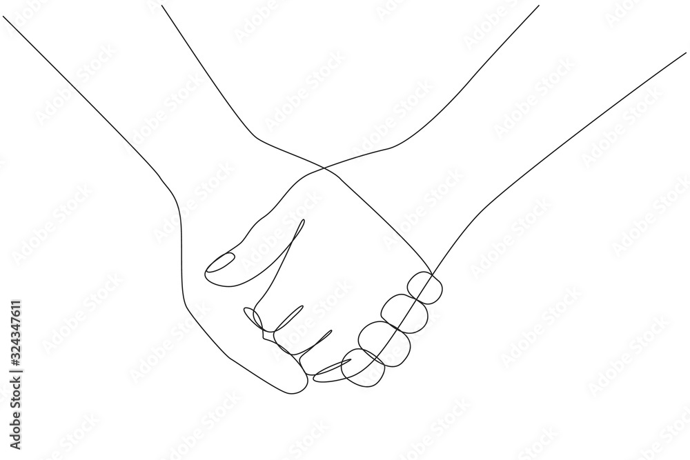 Holding hands one line drawing on white isolated background. Vector ...