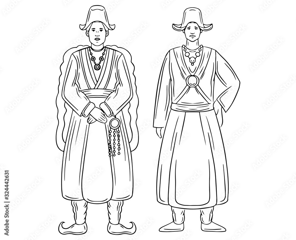 ladakh people in traditional dress hand drawn vector Stock Vector ...