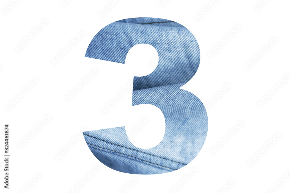 Number " 3 " denim texture isolated on a white background. Illustration ...