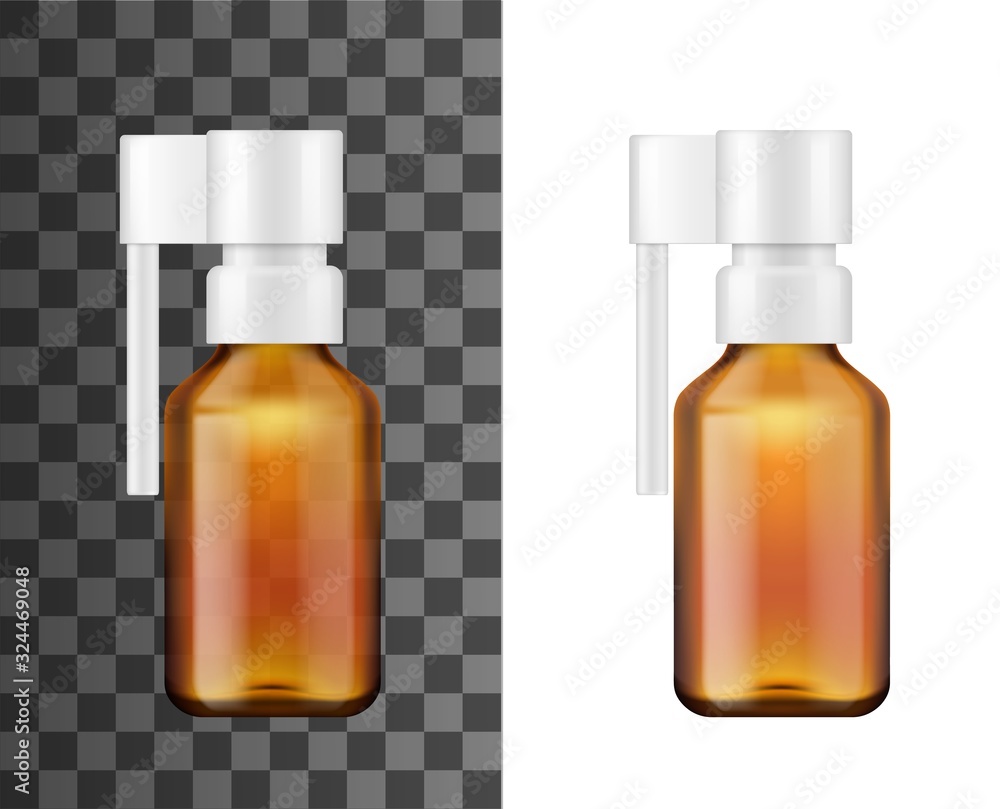 Spray bottle 3d mockups with sore throat, oral or nasal medicines ...