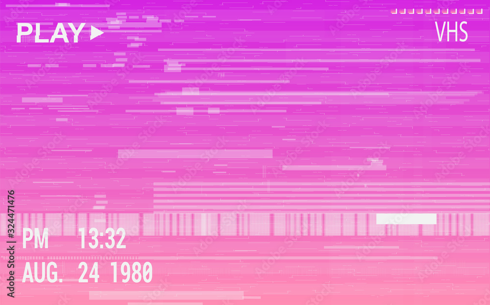 VHS camera effect with glitch. Retro pink background, effect old video ...