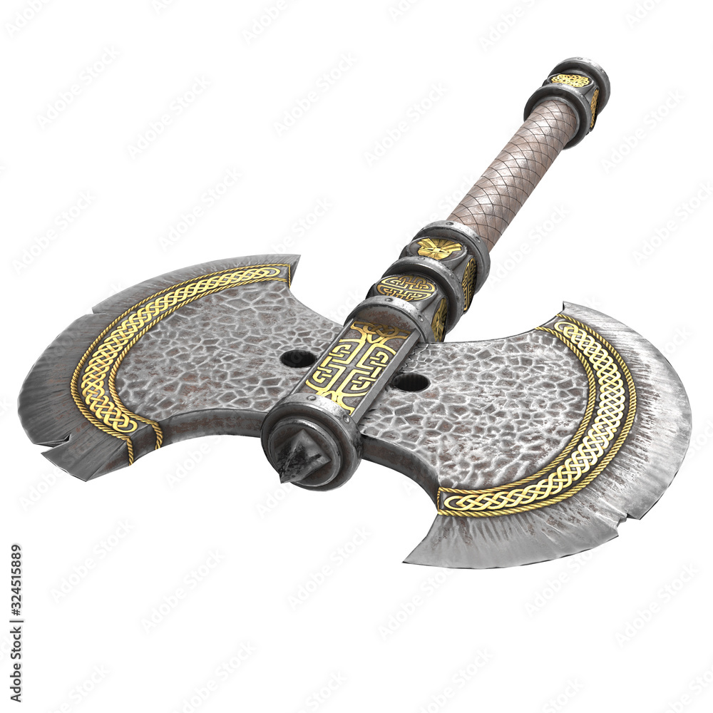 fantasy iron ax on an isolated white background. 3d illustration Stock ...