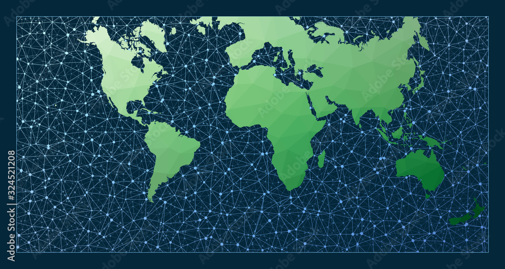 Global internet business concept. Guyon projection. Green low poly ...