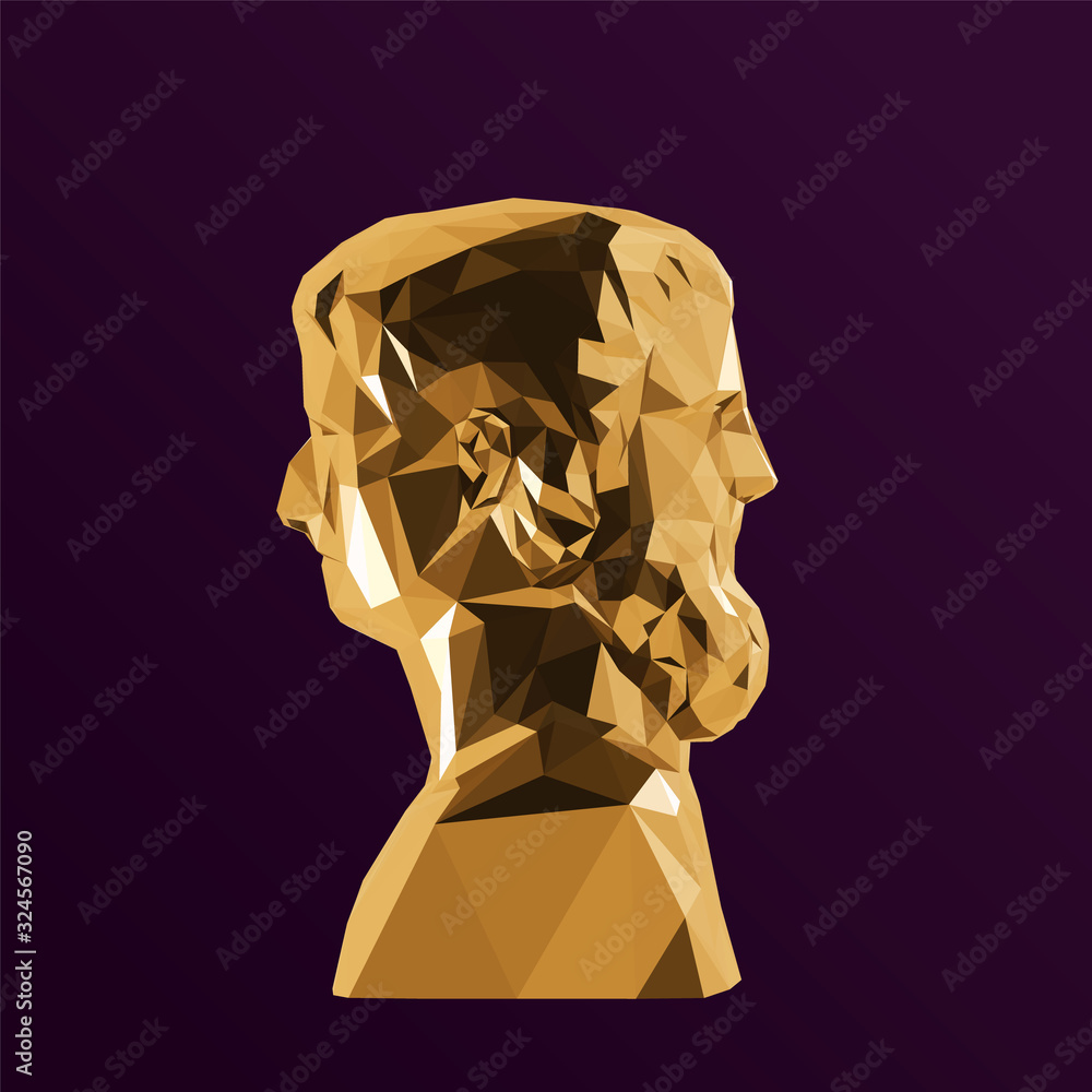 Gold Two-faced Janus, Greek God of Time on Purple Background. Shiny ...