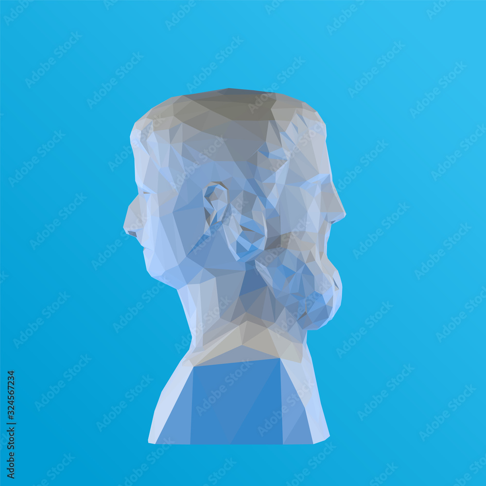White Plaster Two-faced Janus, Greek God of Time on Blue Background ...
