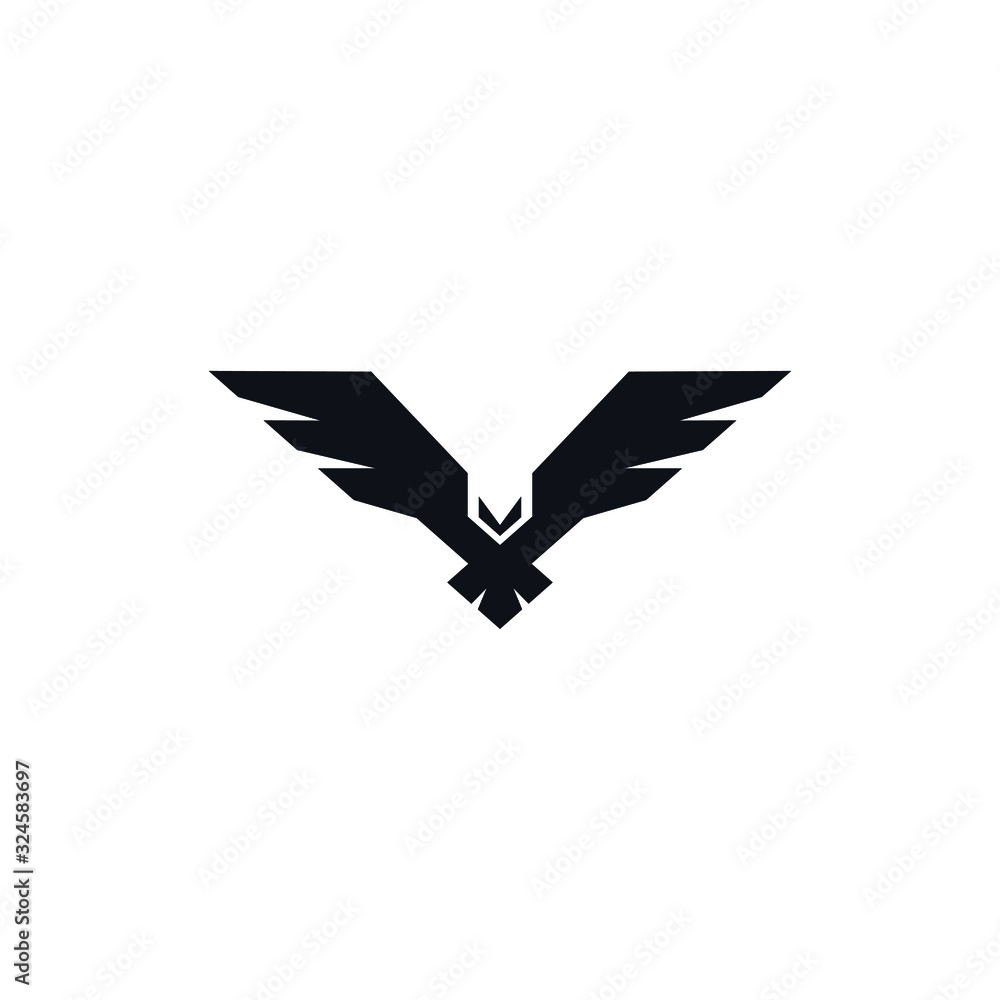 Hawk black icon on white background. Flying bird icon. Abstract logo ...