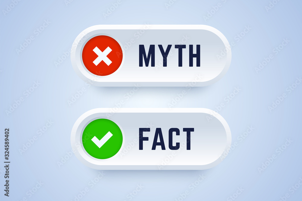 Myth and fact buttons. Banners for true or false facts in 3d style with ...