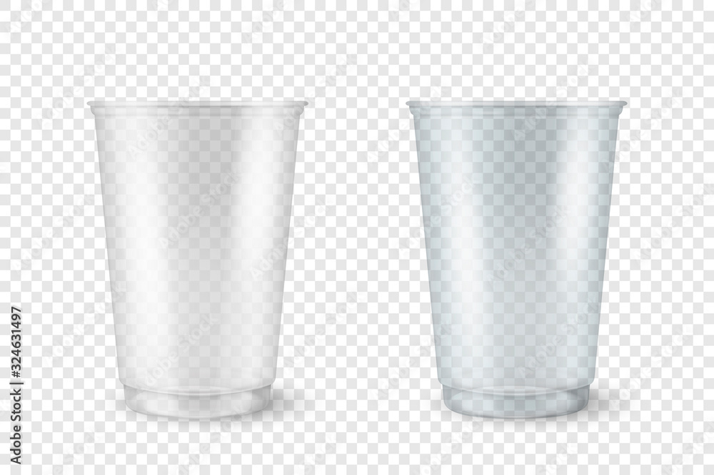 Vector Realistic 3d Empty Clear Plastic Opened, Closed Disposable Cup Set Closeup Isolated on ...
