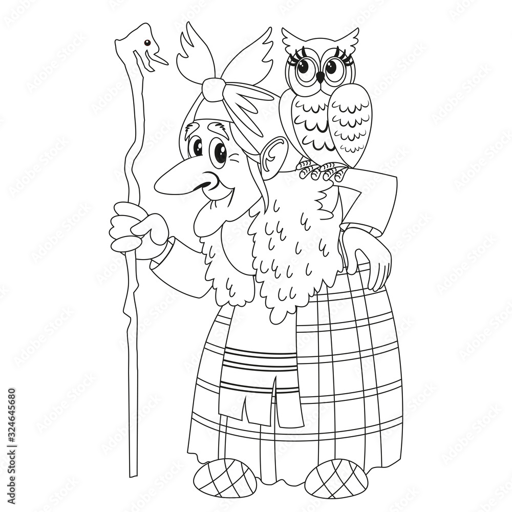 Character of Russian folk tale Baba Yaga. Funny old witch with a staff ...