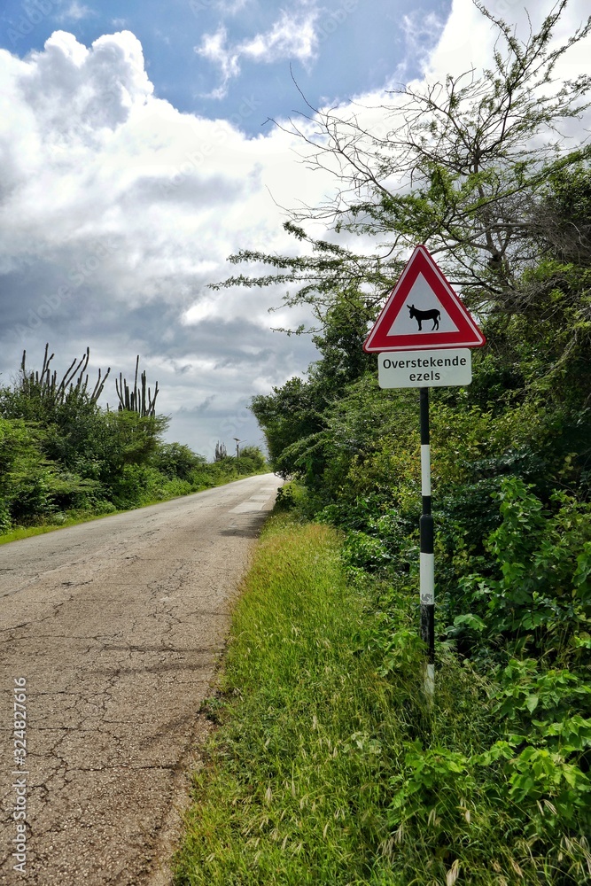 Bonaire – Donkey crossing road sign Stock Photo | Adobe Stock