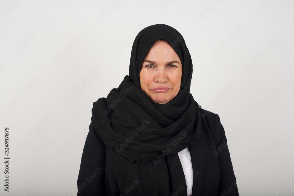 Beautiful muslim face of sad woman crying desperate and depressed with ...