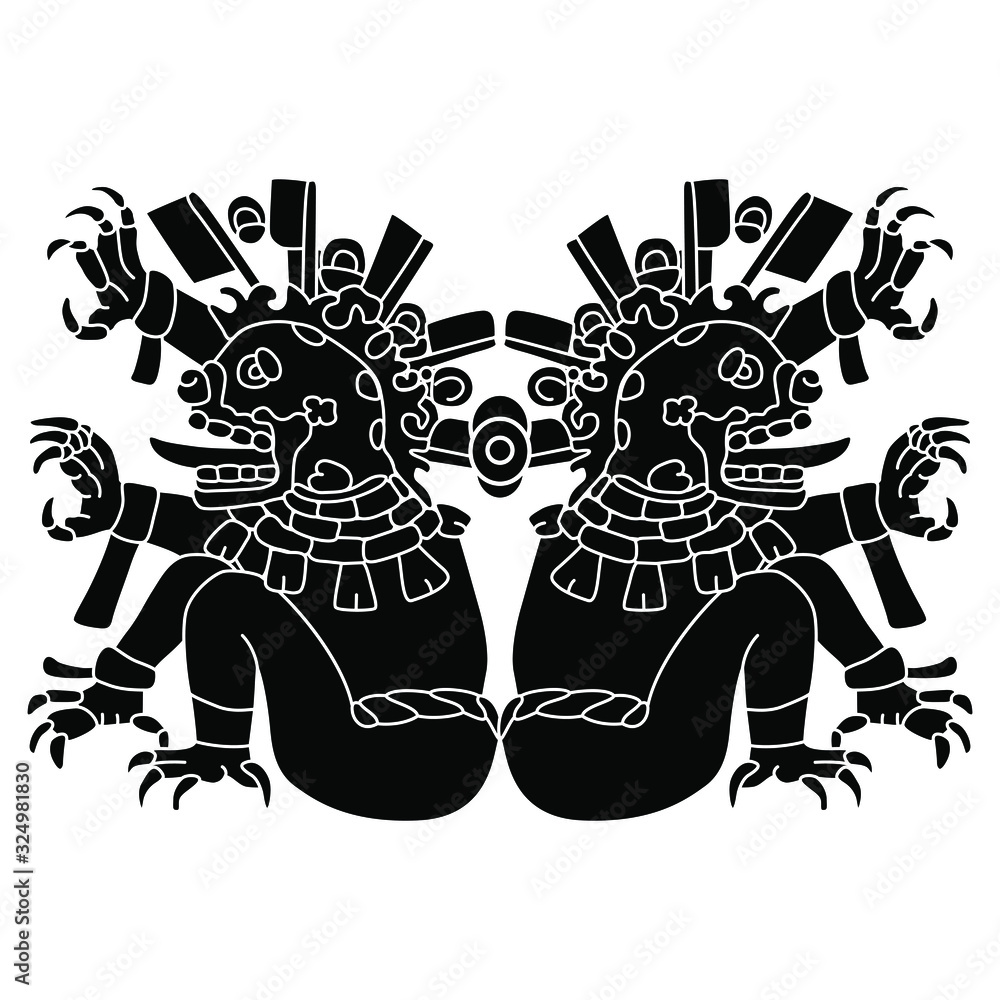 Vector de Stock Symmetrical decor with two Aztec demons. Native ...