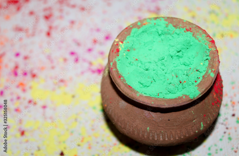 Traditional color celebration, Bright colors in clay pot for Indian ...