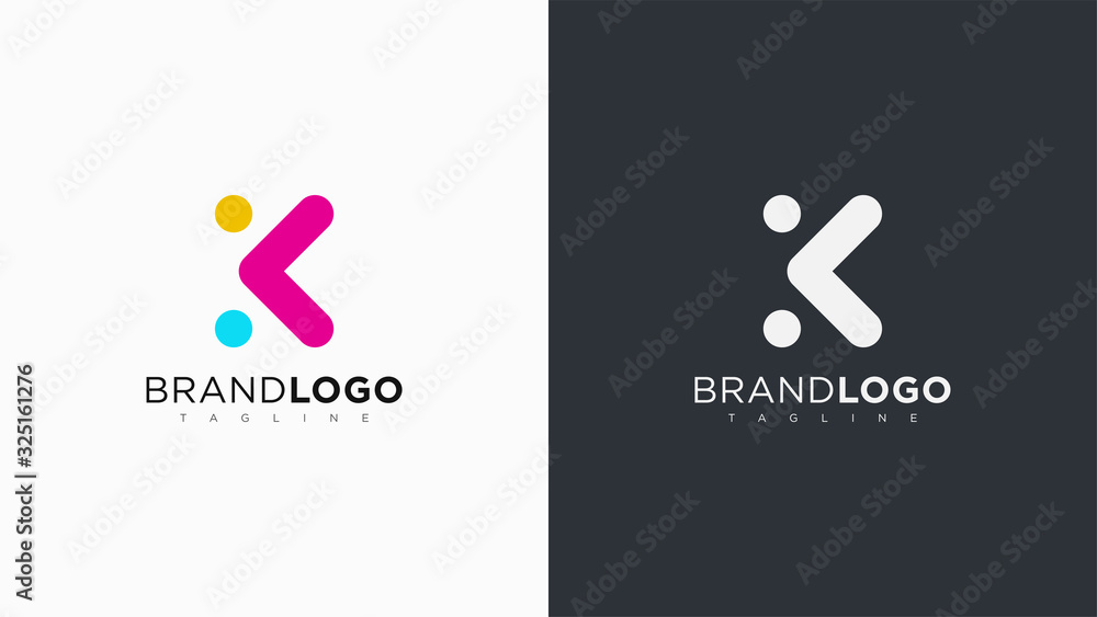 Abstract Letter K Logo Rounded Line with Dots. Flat Vector Logo Design ...