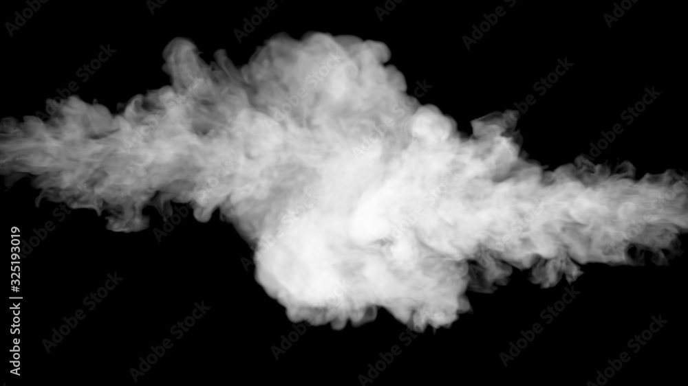 White water vapor steam on a black background. Realistic dry smoke ...