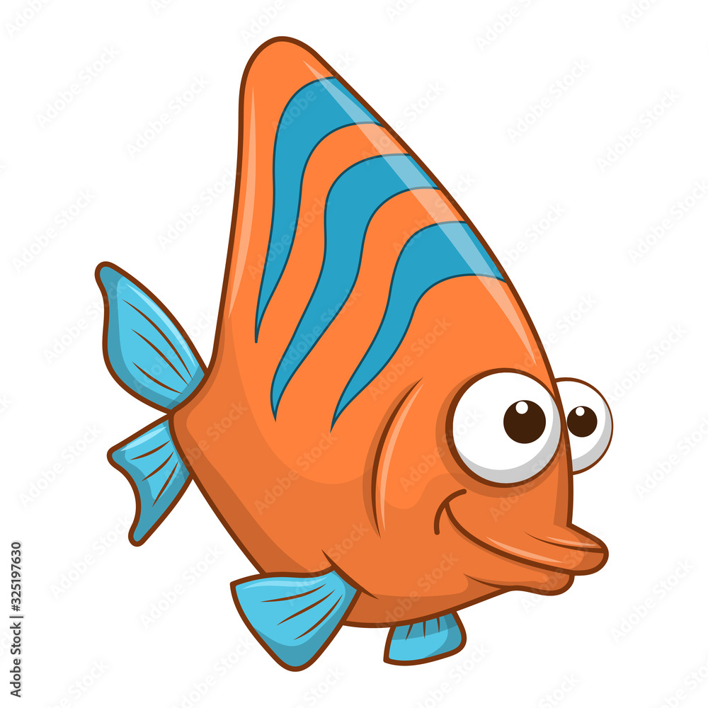 Cute cartoon Coral Fish isolated on white background. Sea animal ...