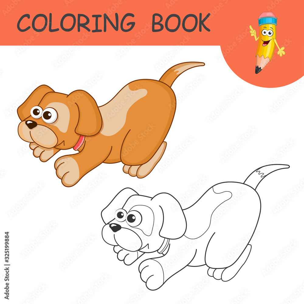 Coloring Cute Cartoon Dog. Coloring book or page cartoon of funny Puppy ...
