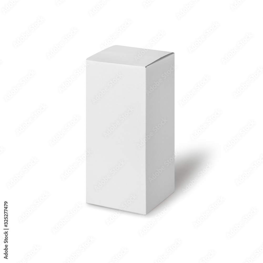White box product tall shape packaging in front view isolated on white ...