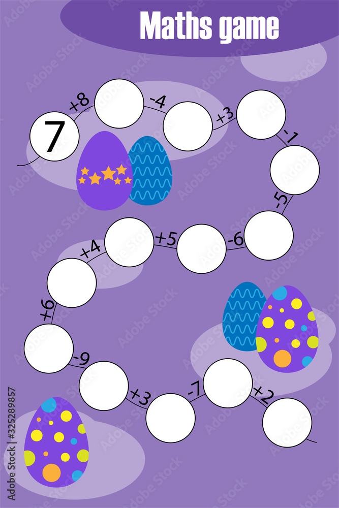 Maths chain game with easter pictures for children, education game for ...