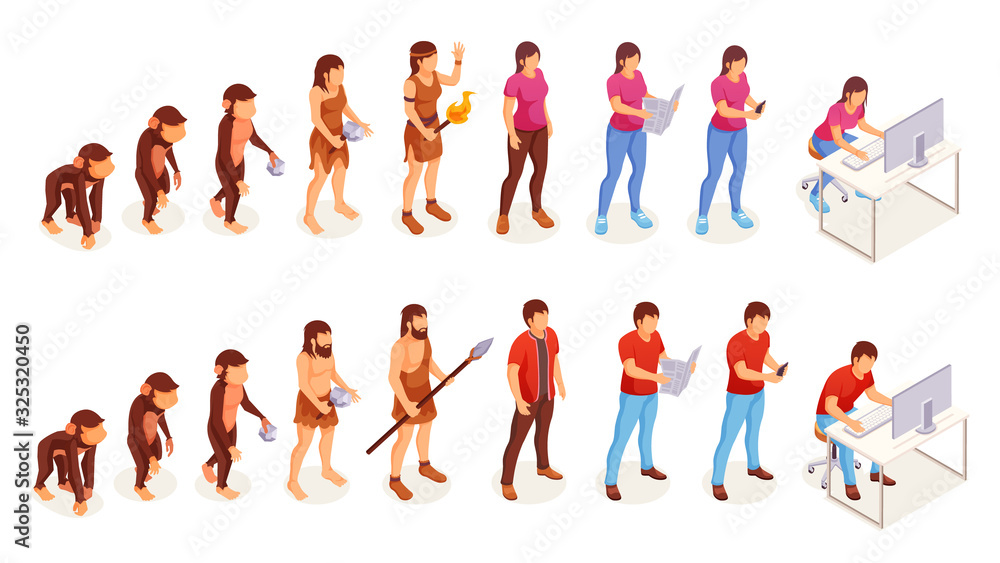 Vector de Stock Human evolution, vector icons of man and woman from ape ...