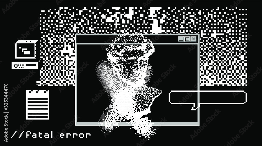 Pixel art ilustration with retro 80's UI and UX elements. Vaporwave and ...