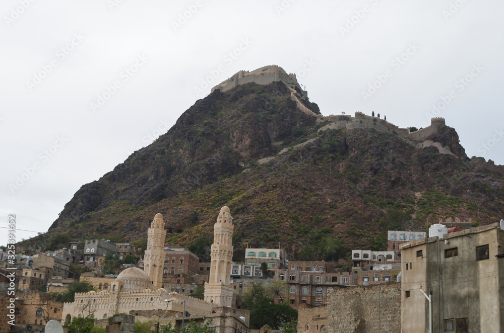 Taiz City -Yemen,which shows the historical castle (Alqahera), which is ...