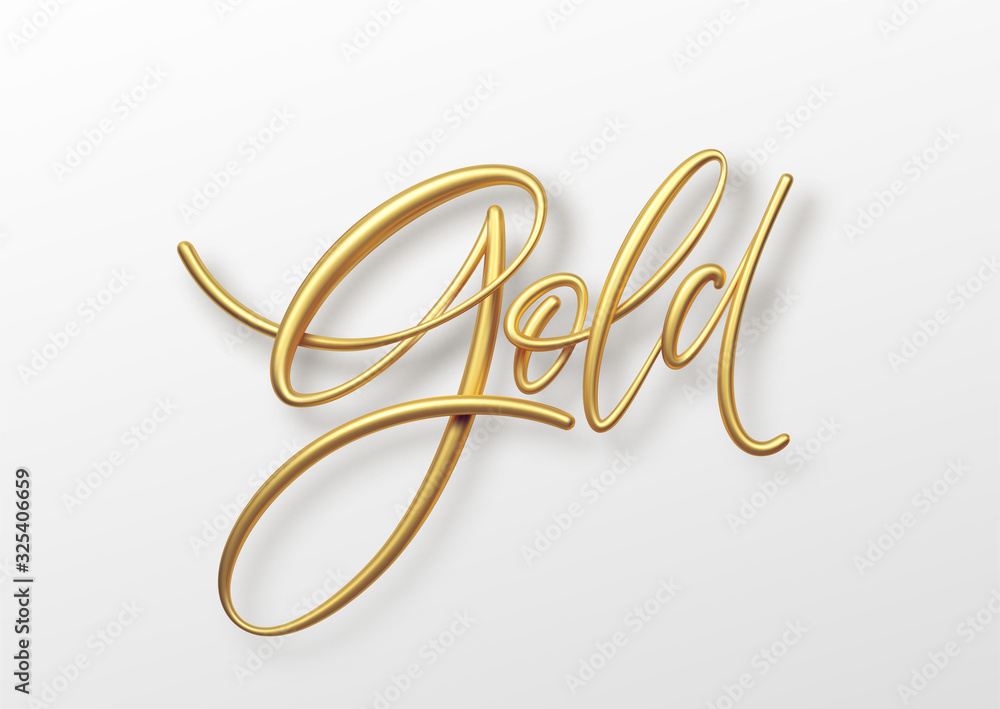Word Gold 3d calligraphic lettering realistic illustration isolated on ...