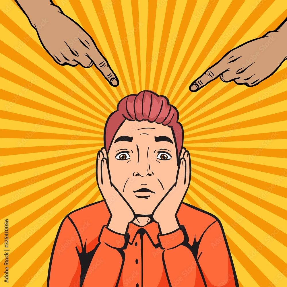 Pop art man guilty thief or robber with pointing hands on him vector ...