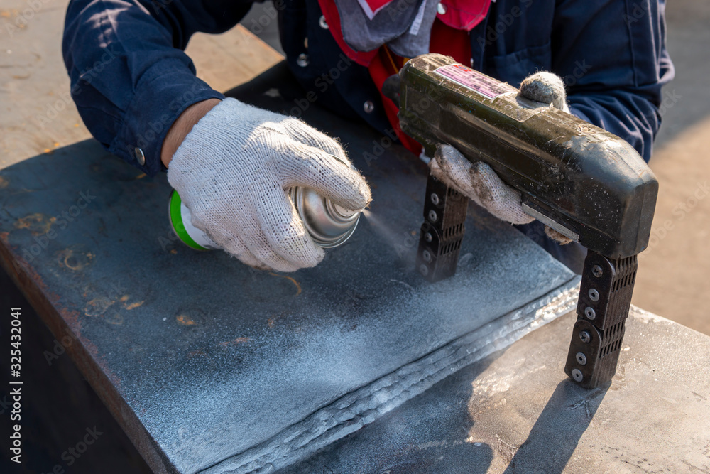 Checking defect in welded with process Magnetic Particle Testing(MT) of ...