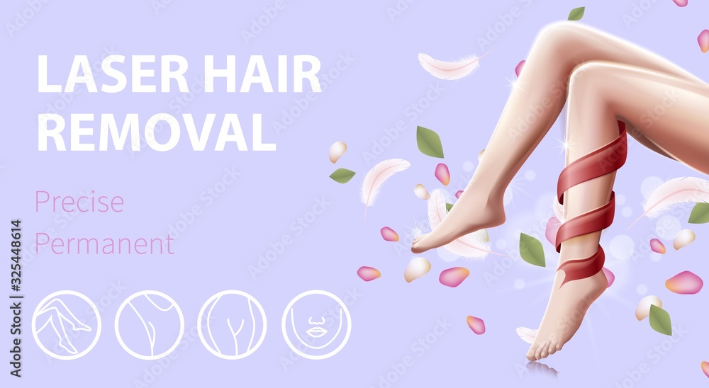 Laser Hair Removal, Precise Permanent Horizontal Banner. Smooth Female ...