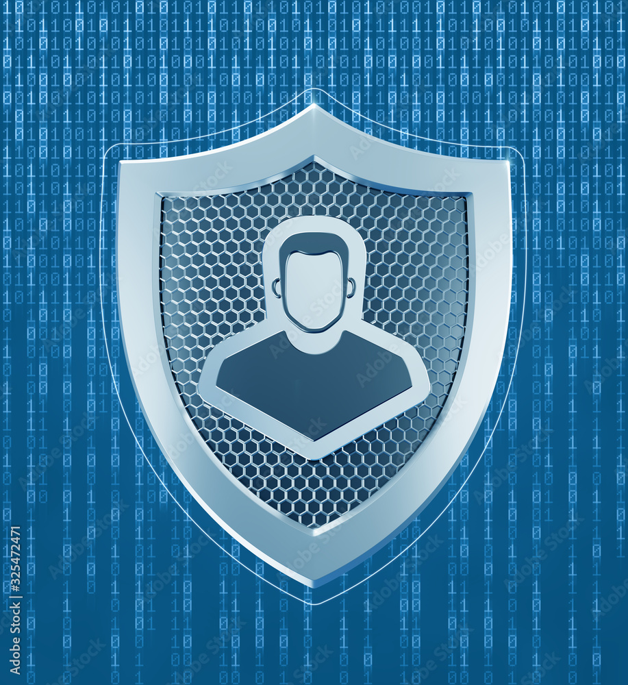 Cyber-Security of Personal Data. Metallic pictogram of a male character ...
