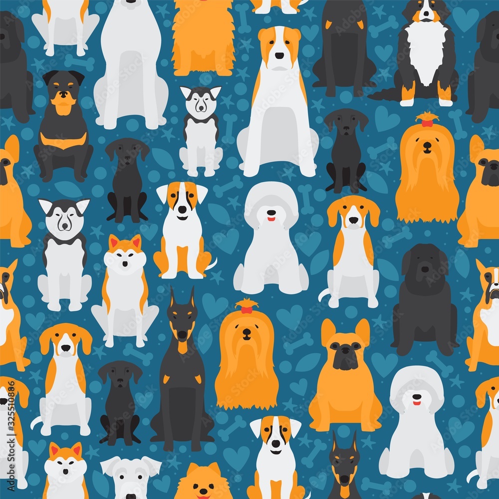 Dogs in seamless pattern, isolated animals cartoon characters, cute ...