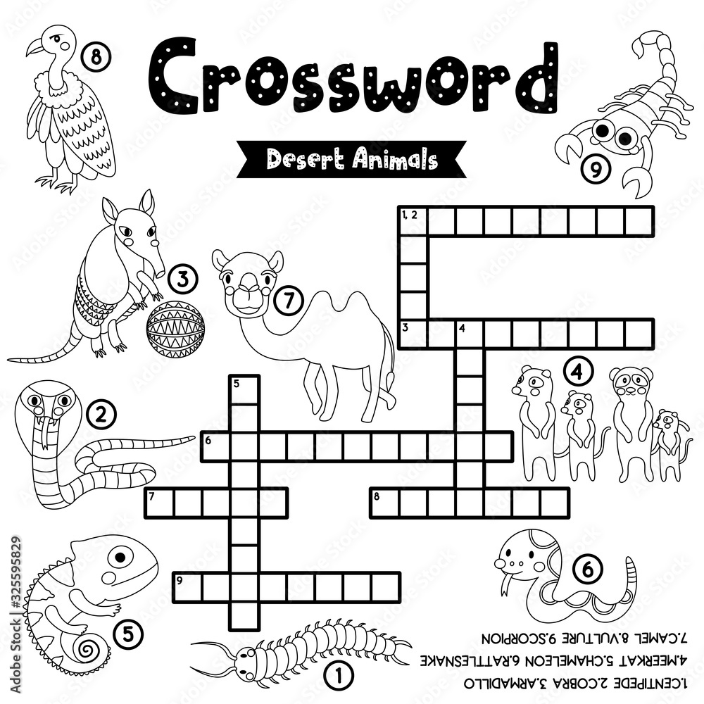 Crossword puzzle desert animals coloring version Stock Vector | Adobe Stock
