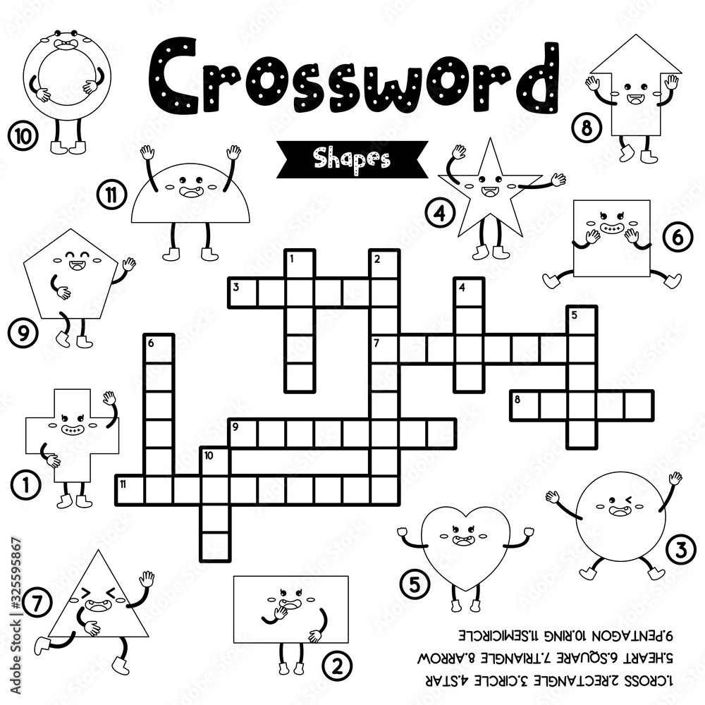 Crosswords puzzle game of shapes for preschool kids activity worksheet ...