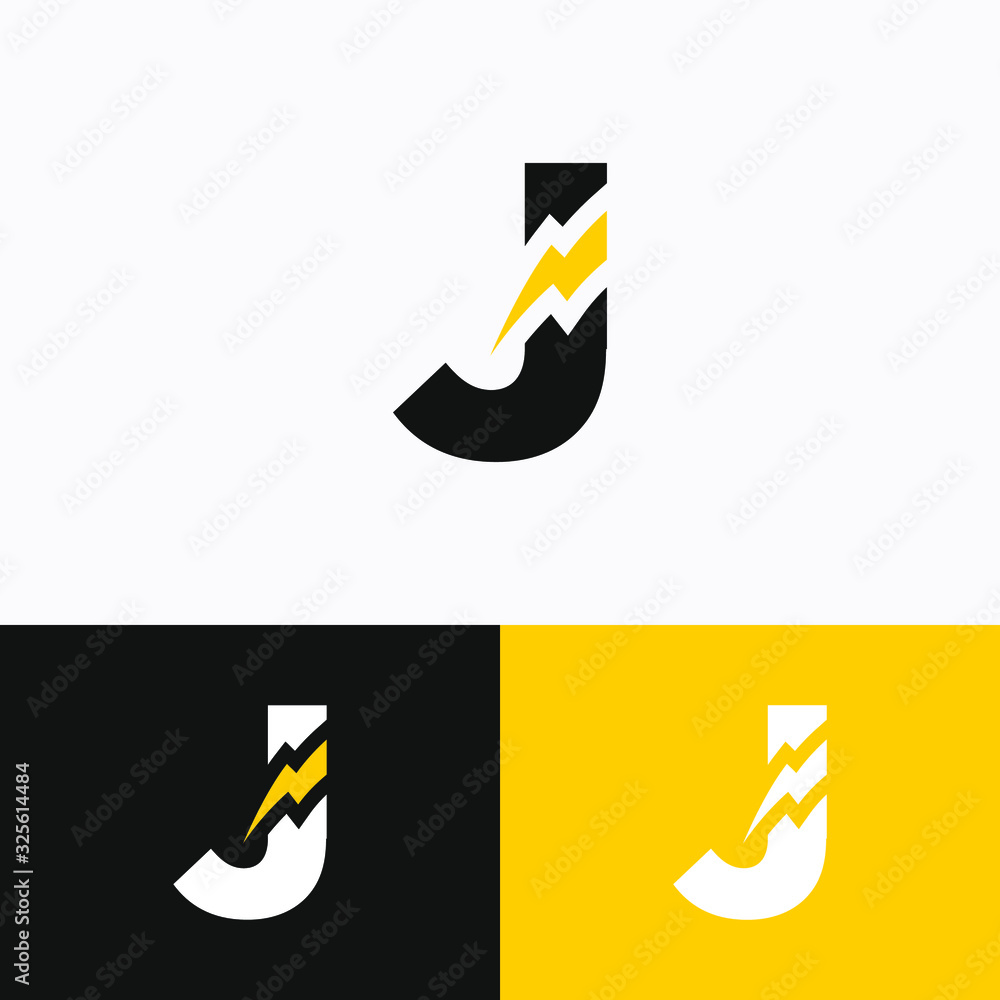 Initial Letter J with Thunder Logo Design Stock Vector | Adobe Stock
