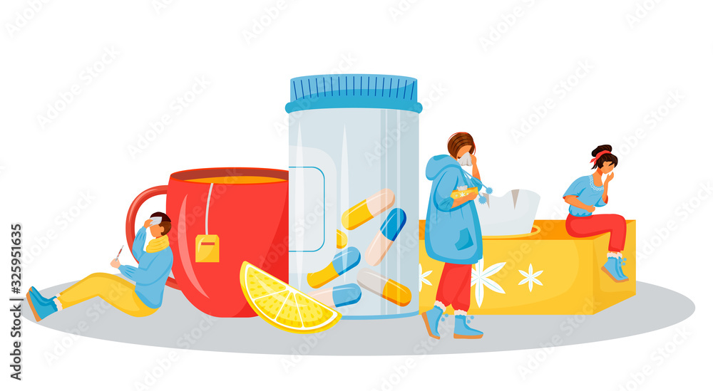 Illness treatment flat concept vector illustration. Pharmaceutical aid ...