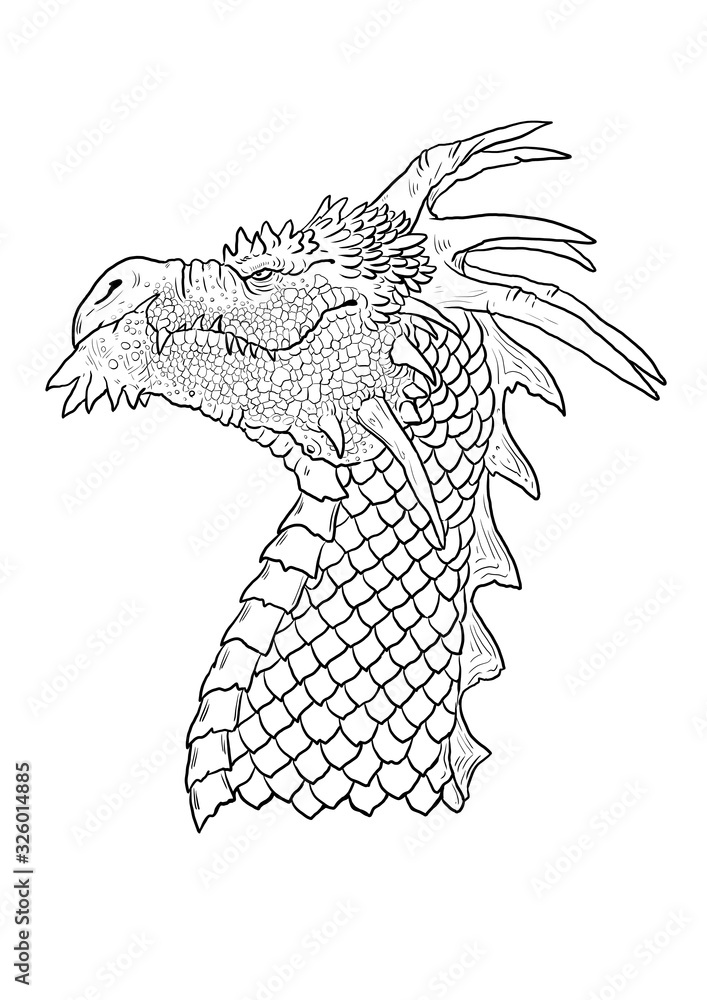 Ilustración de Stock Dragon head coloring page. Outline illustration ...